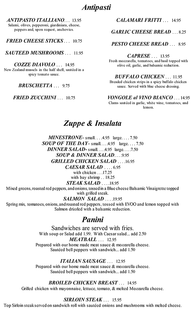 Andiamo Ristorante Italiano Dinner Menu | Clovis, CA