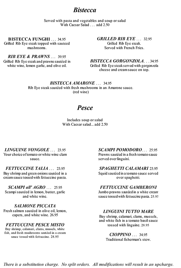 Andiamo Ristorante Italiano Dinner Menu | Clovis, CA