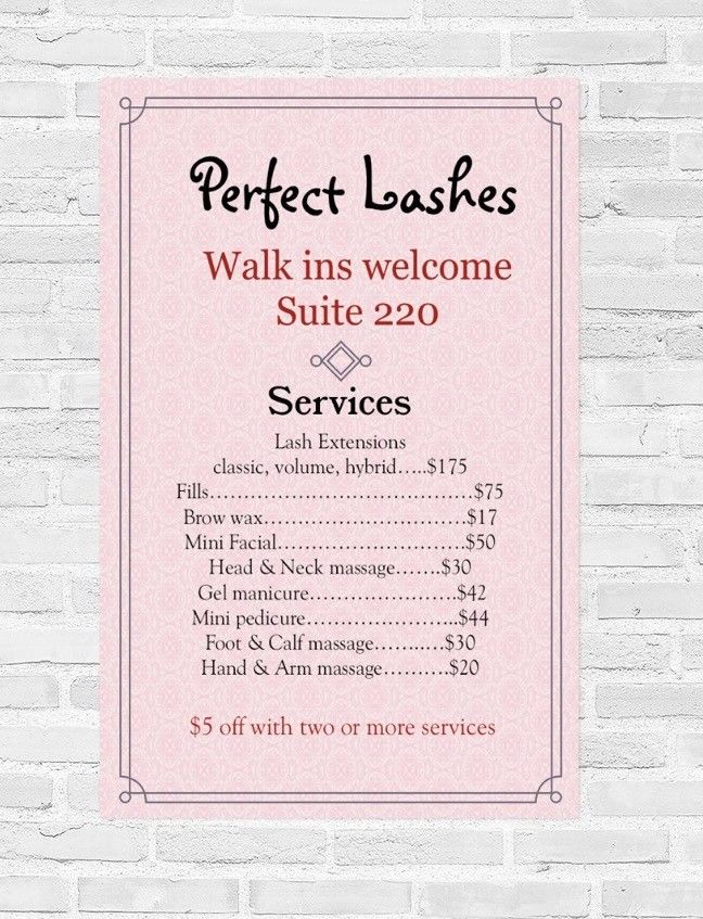 Perfect Lashes Menu | Lash Extensions and Fills | Howell, MI