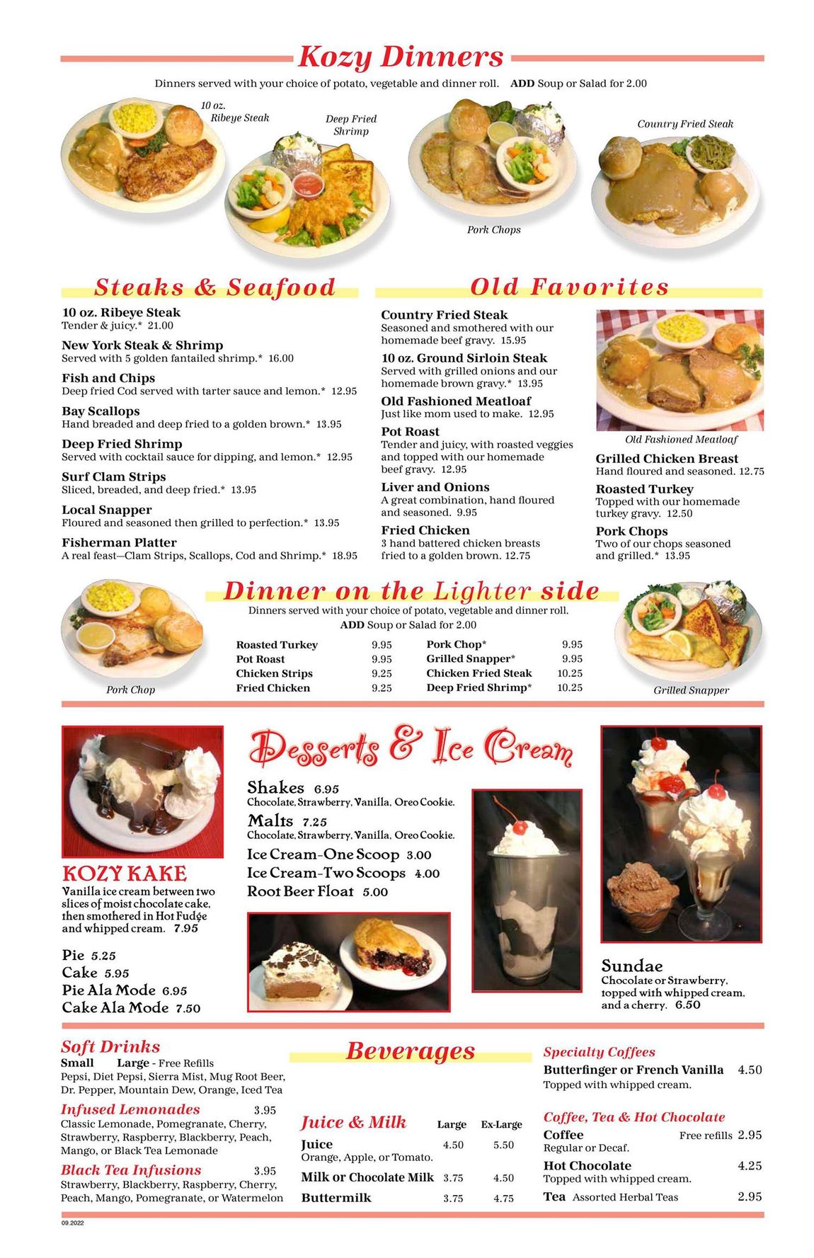 Kozy Kitchen Lunch Menu | North Bend, OR