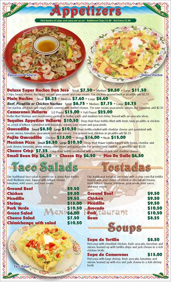 Don Jose Family Mexican Restaurant Full Menu | Decorah, IA