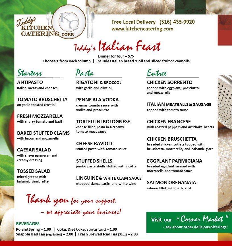 Teddy's Kitchen Catering Corp Appetizers Menu | Bethpage, NY