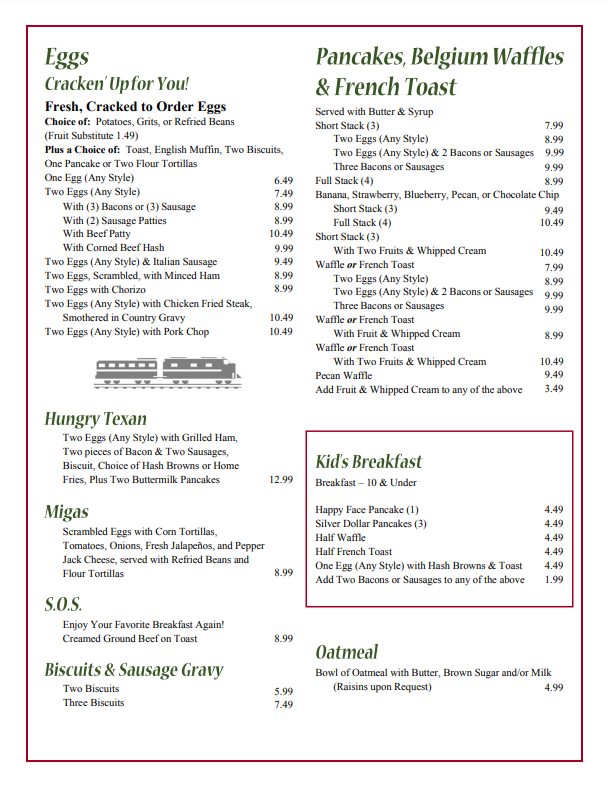Diner Menu