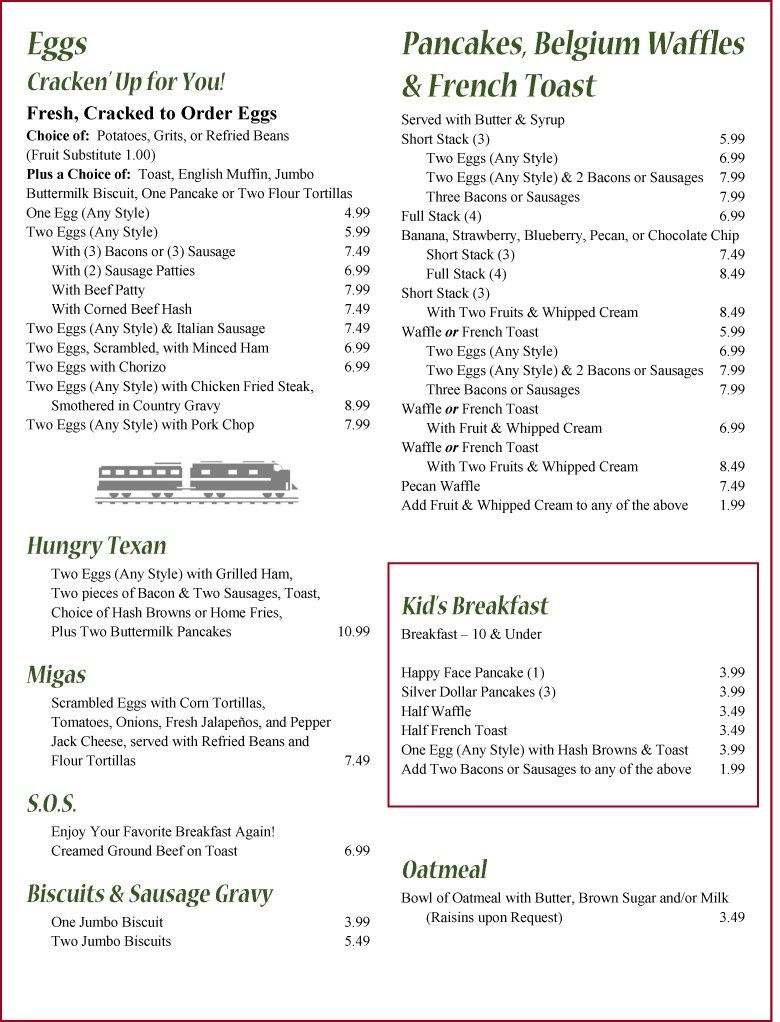 Union Station Diner Menu | New Braunfels, TX