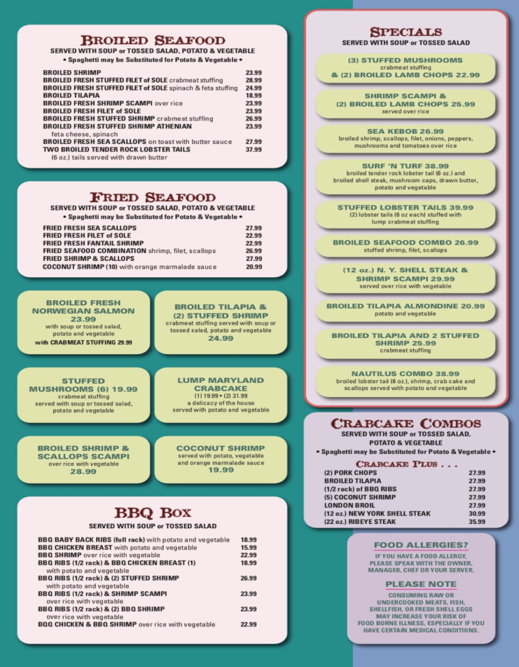 Nautilus Diner-Restaurant Crofton Menu | Crofton, MD