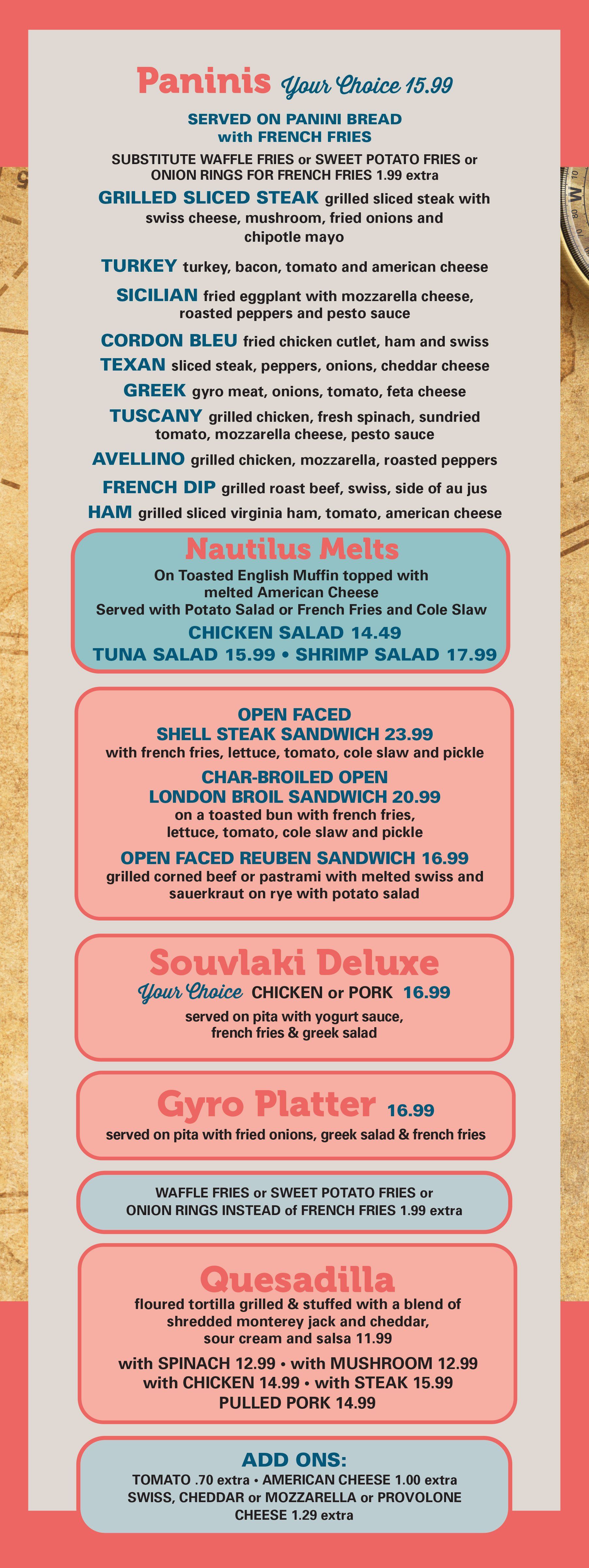 Nautilus Diner-Restaurant Timonium Menu | Timonium, MD