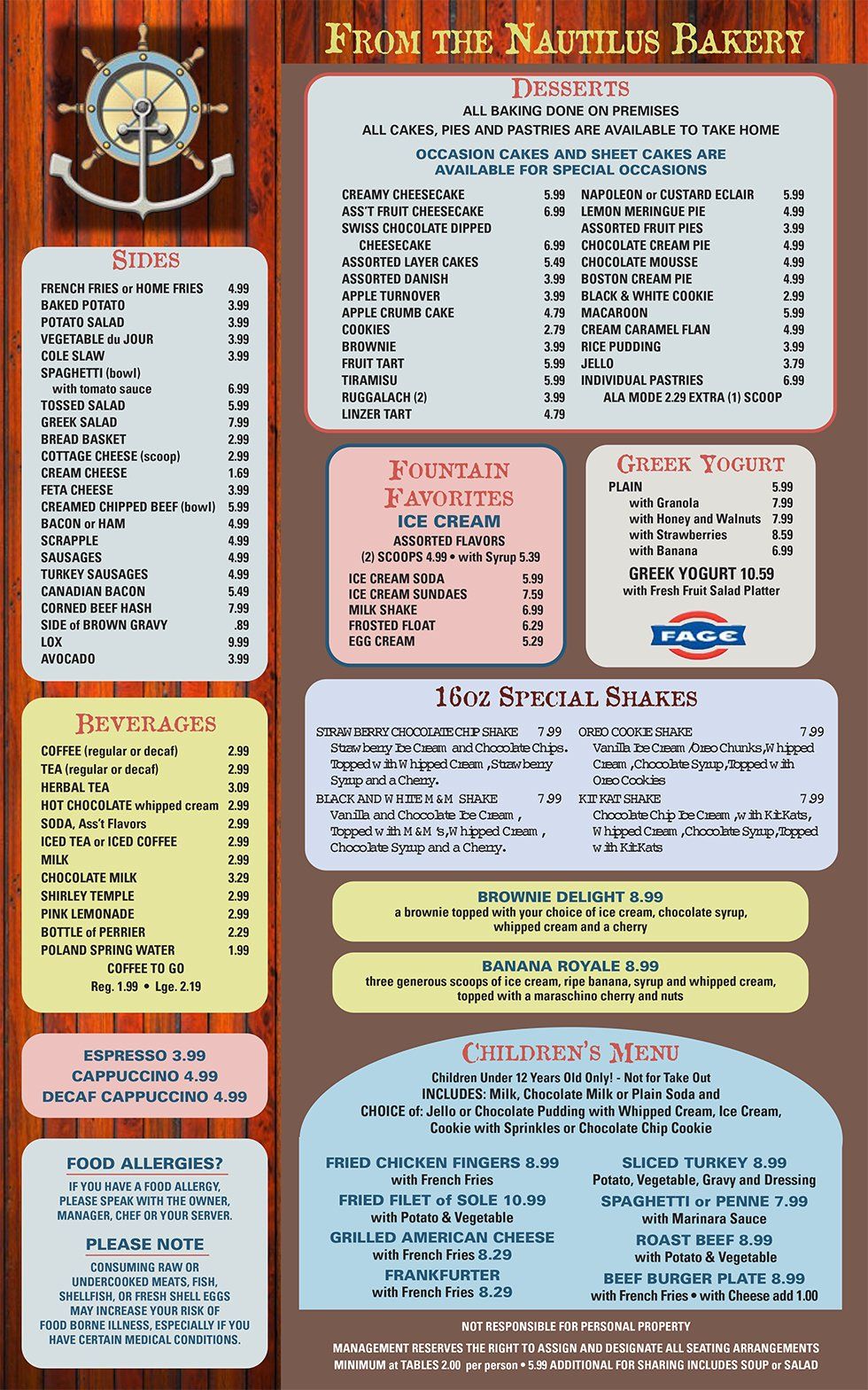 Nautilus Diner-Restaurant Timonium Menu | Timonium, MD