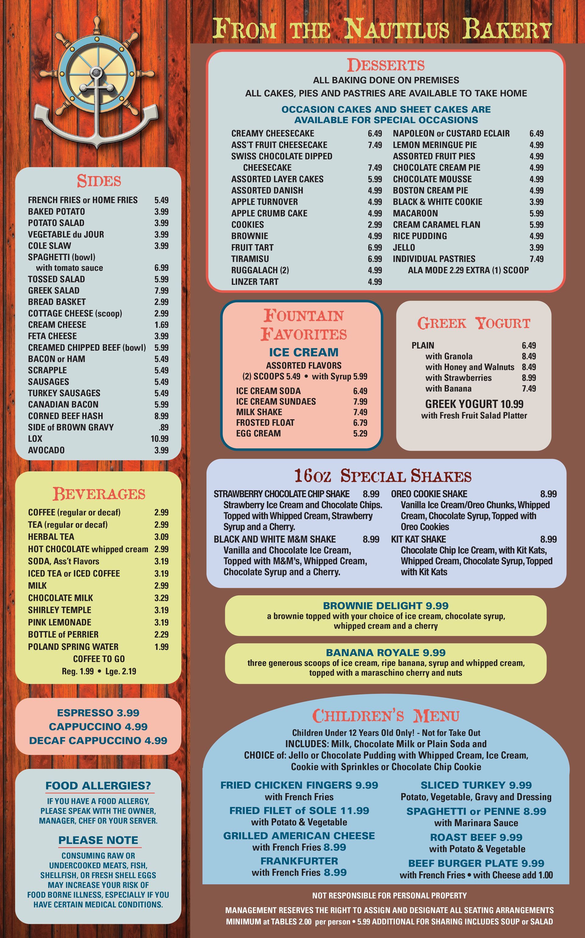 Nautilus Diner-Restaurant Timonium Menu | Timonium, MD