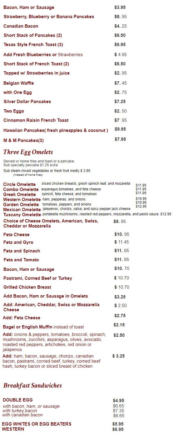 Circle Diner Breakfast Menu | Fairfield, CT
