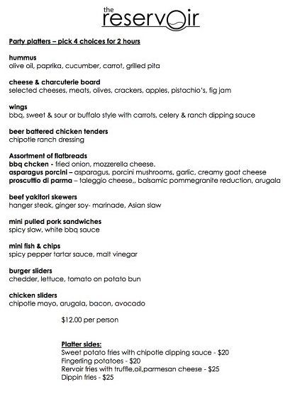 The Reservoir Menu | Chicago, IL