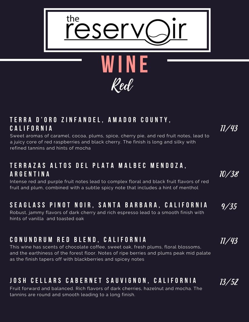 The Reservoir Drinks Menu | Chicago, IL