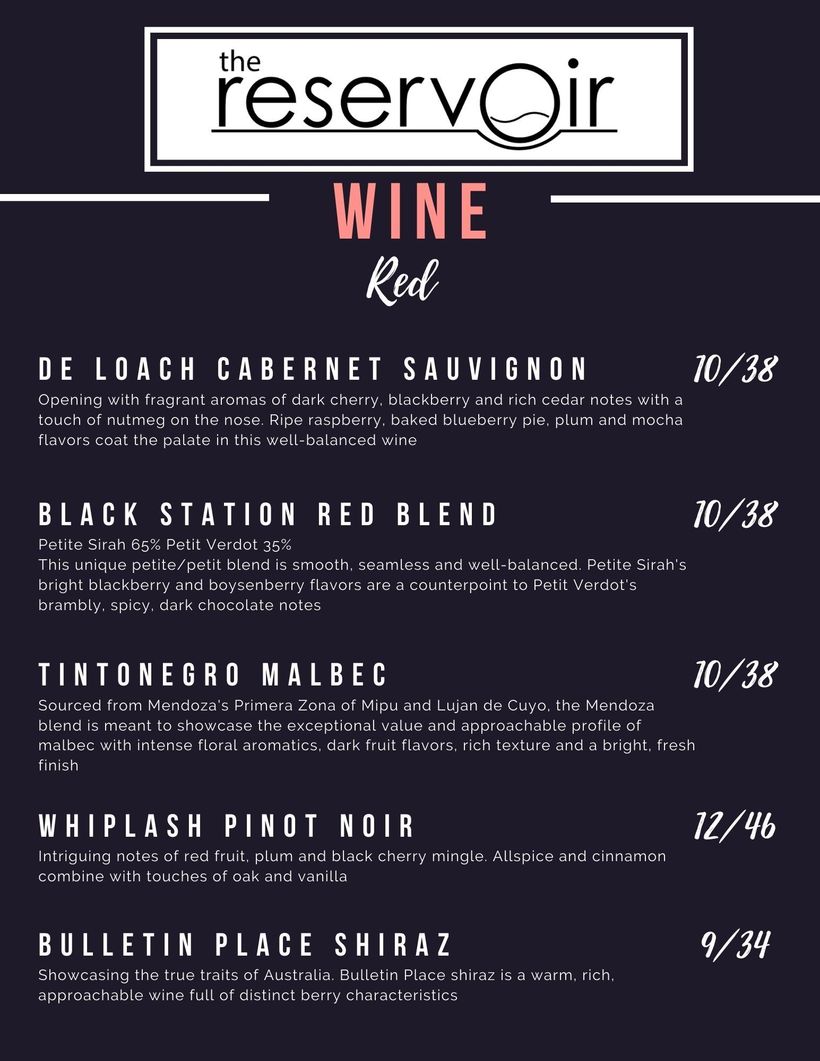 The Reservoir Drinks Menu | Chicago, IL