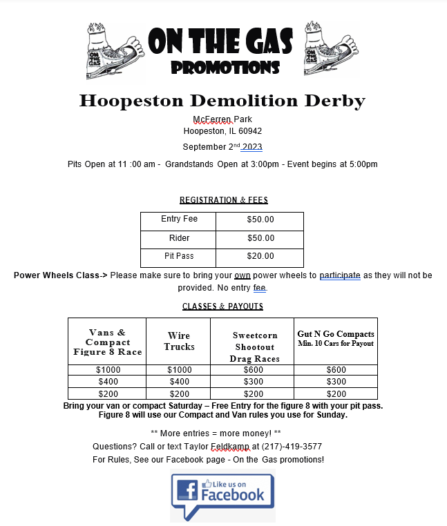 Derby Event Schedule | Derby Icons