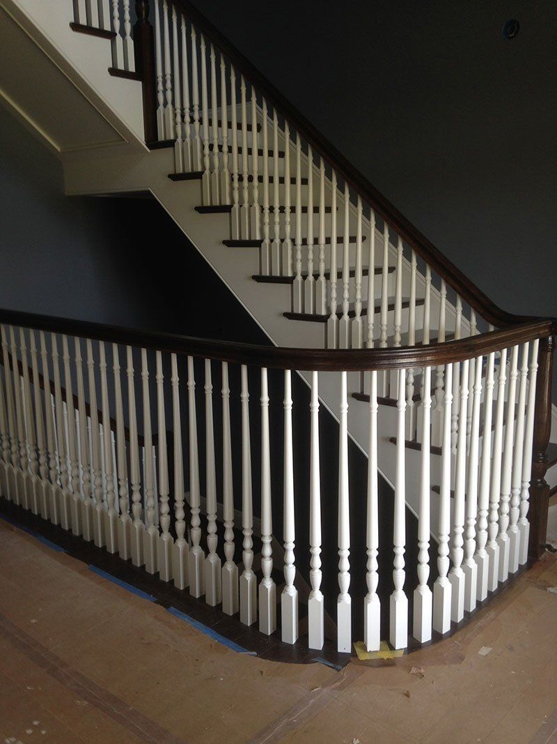 Over Post and Intermediate Rail Above Carpet Gallery Kirksey Stairs