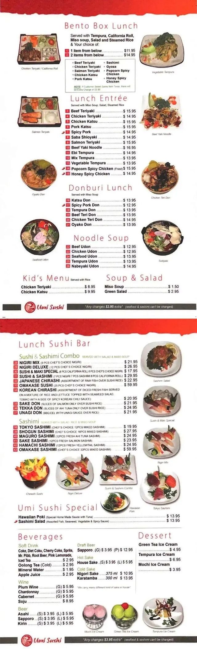 Sushi Lunch Menu