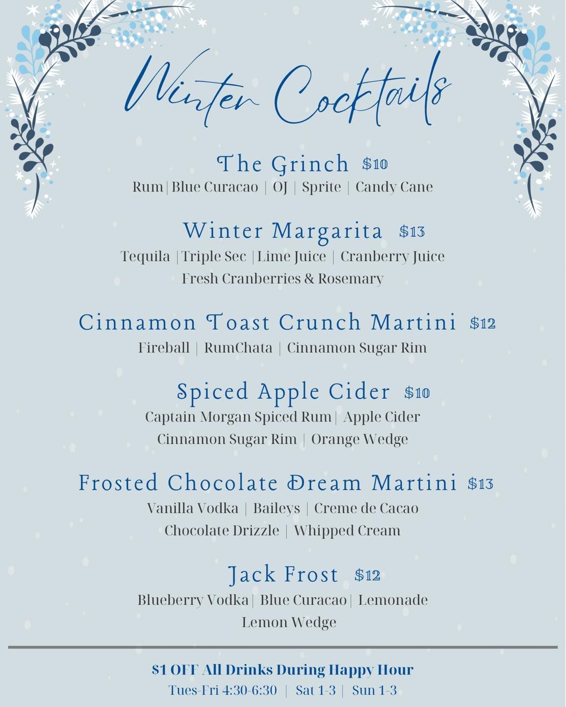 Specialty Cocktails Menu | The East End