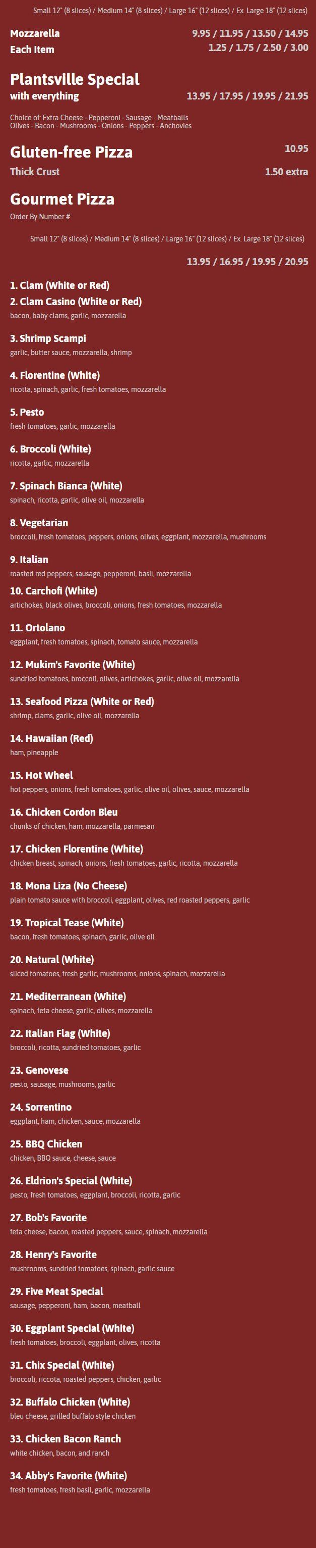 Eldrion's Pizza Gourmet Pizza Menu | Plantsville, CT