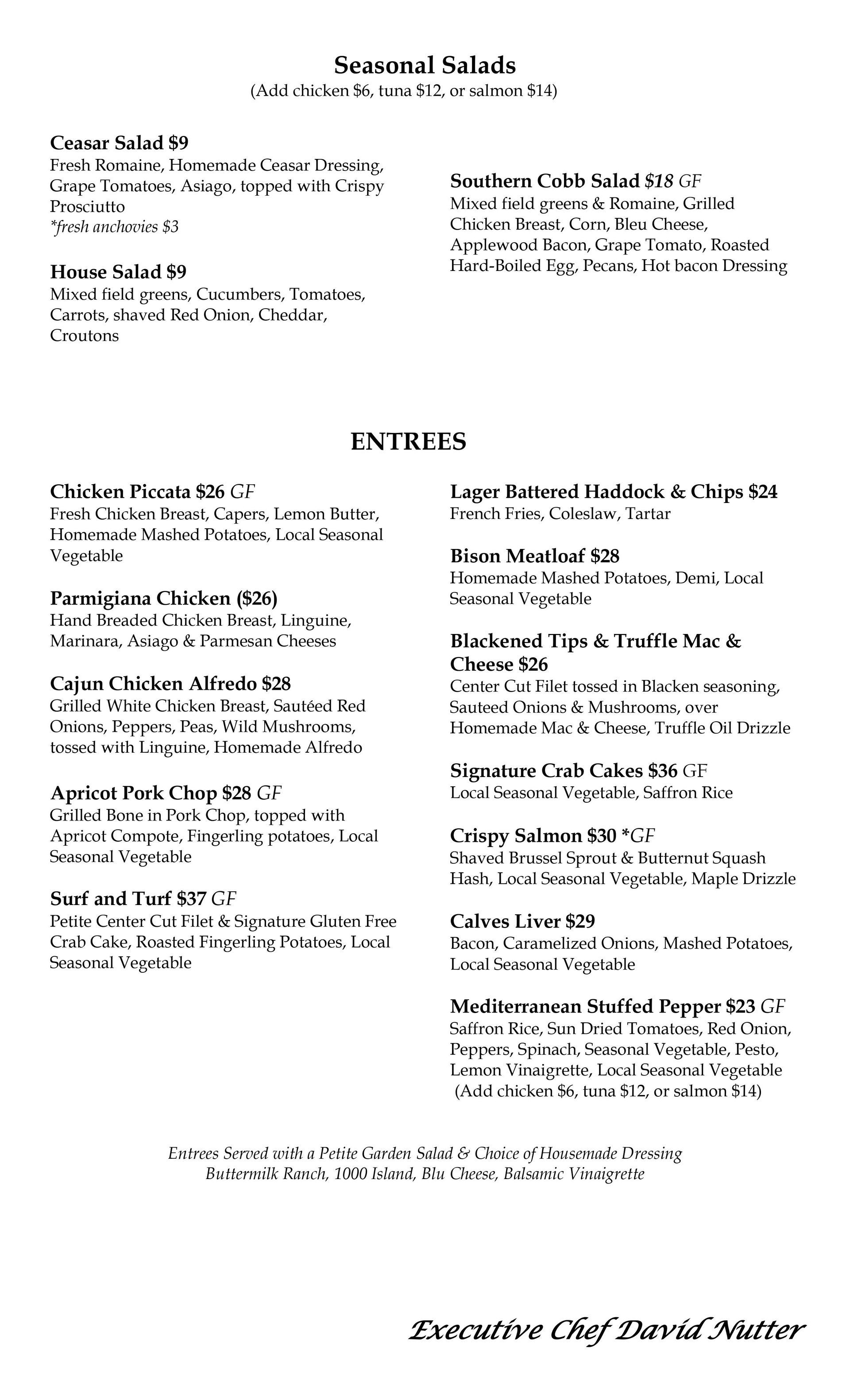 Main Menu | Reflections Restaurant