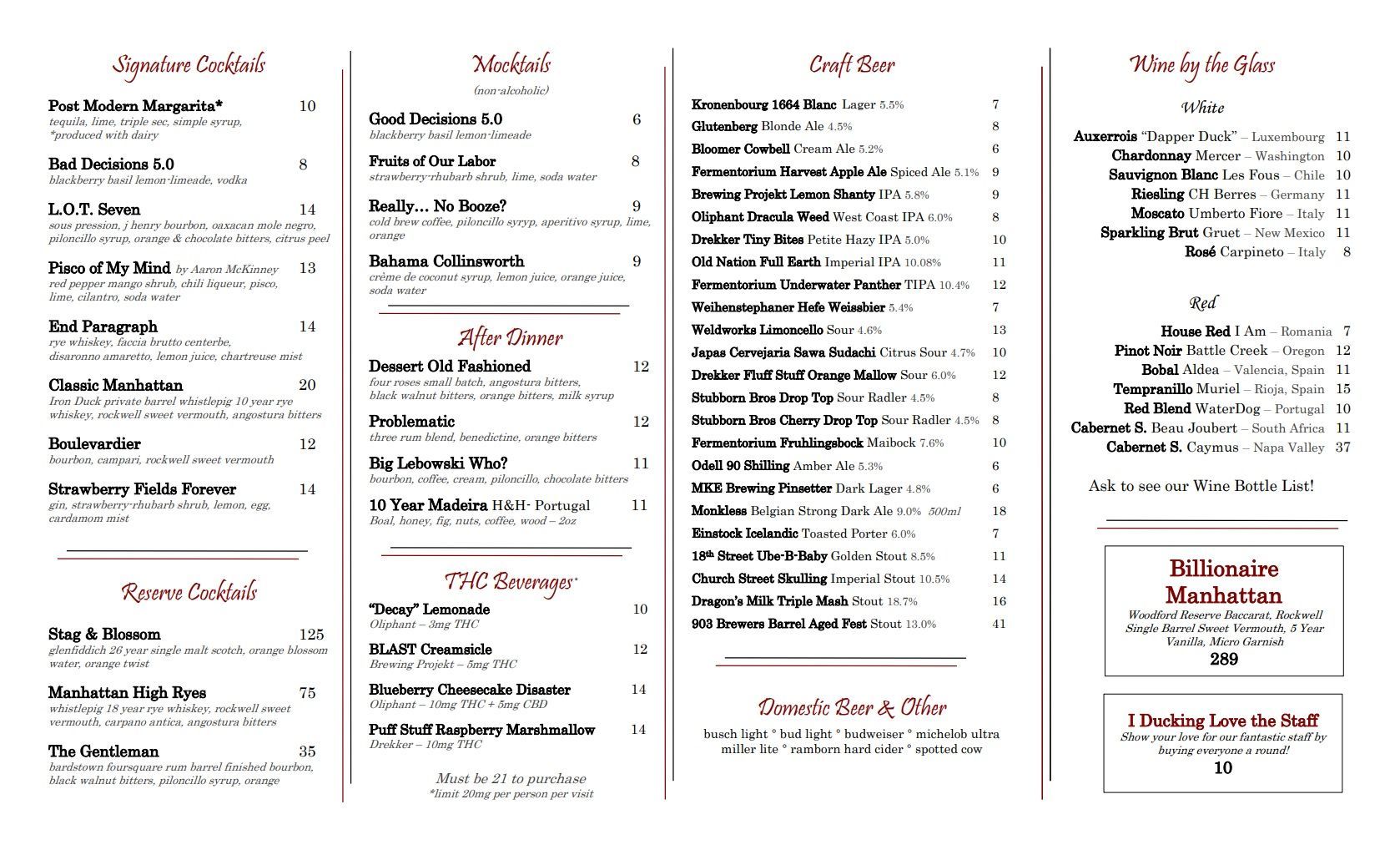 Iron Duck Restaurant Menu | Green Bay, WI