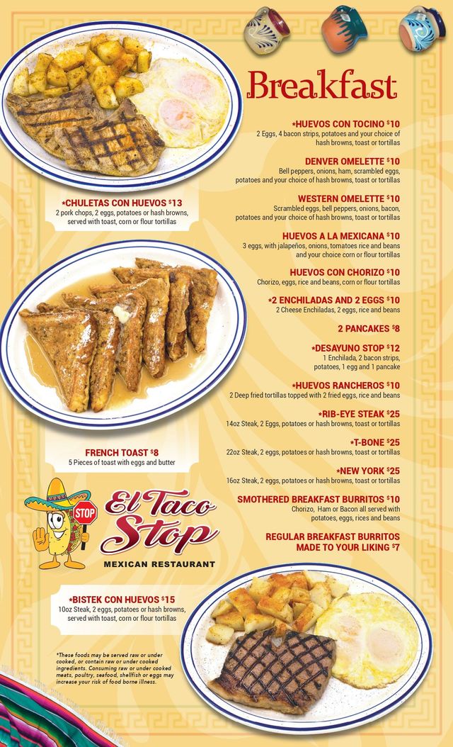 Mexican Restaurant Breakfast Menu