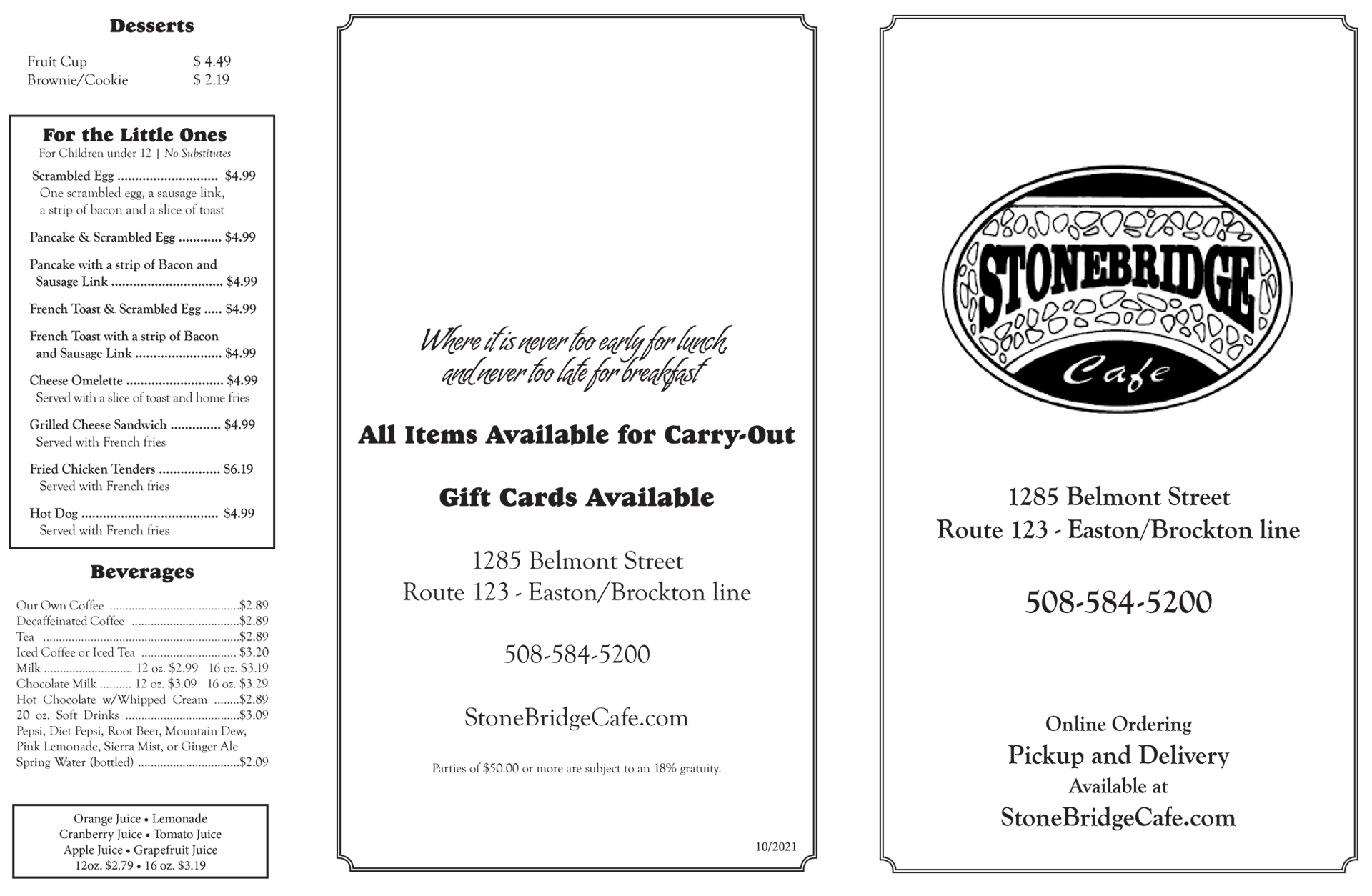 Stonebridge Cafe Breakfast & Lunch Menu | Brockton, MA