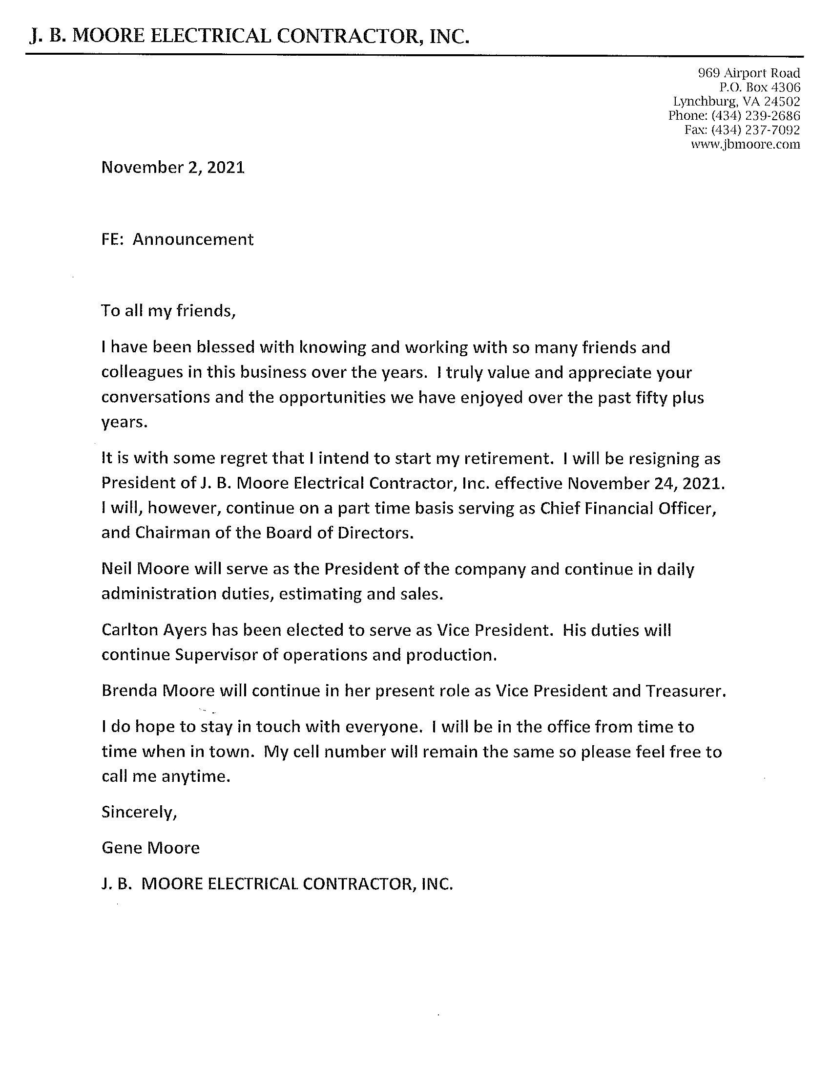 About J. B. Moore Electrical Contractor Inc. Lynchburg Staff